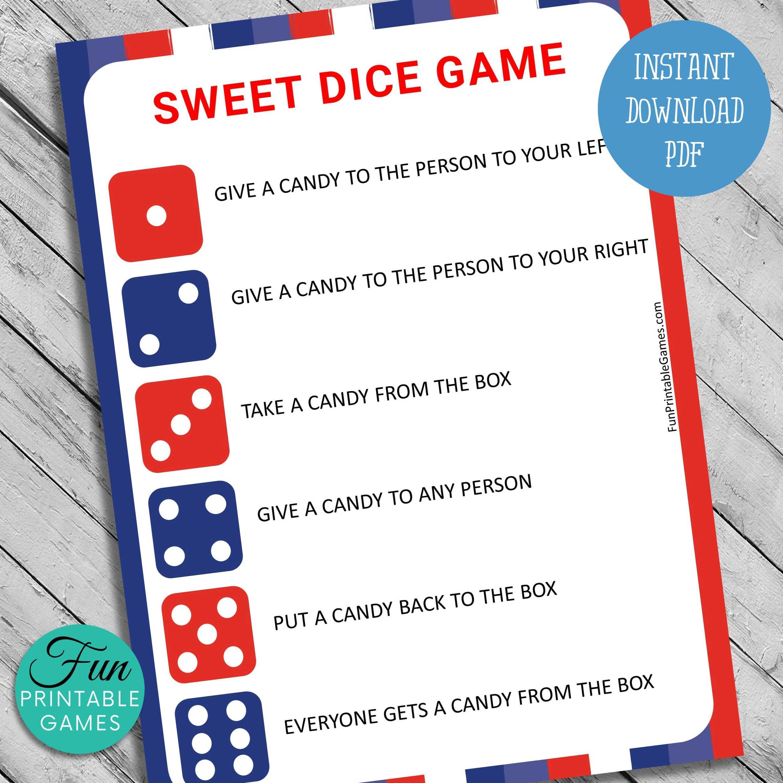 Candy Dice Game Printable in U.S. Flag Colors for Kids, Independence ...