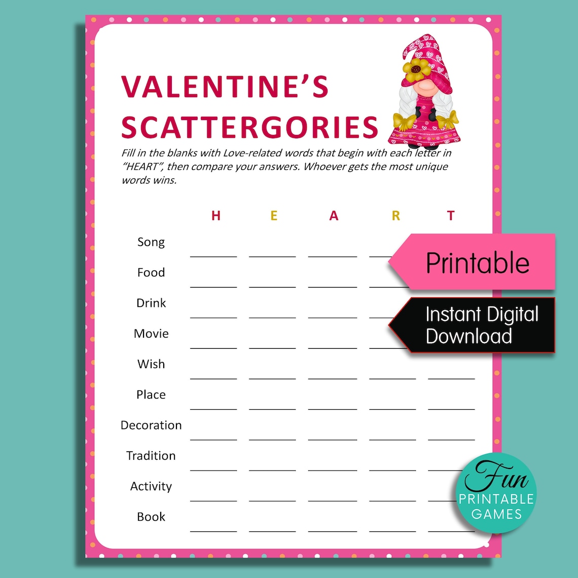 Valentine's Day Games Pack, 7 Valentines Party Games, Answer Key ...