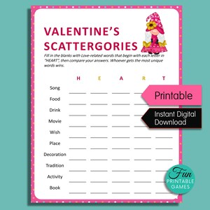 Valentine's Day Games Pack, 7 Valentines Party Games, Answer Key ...