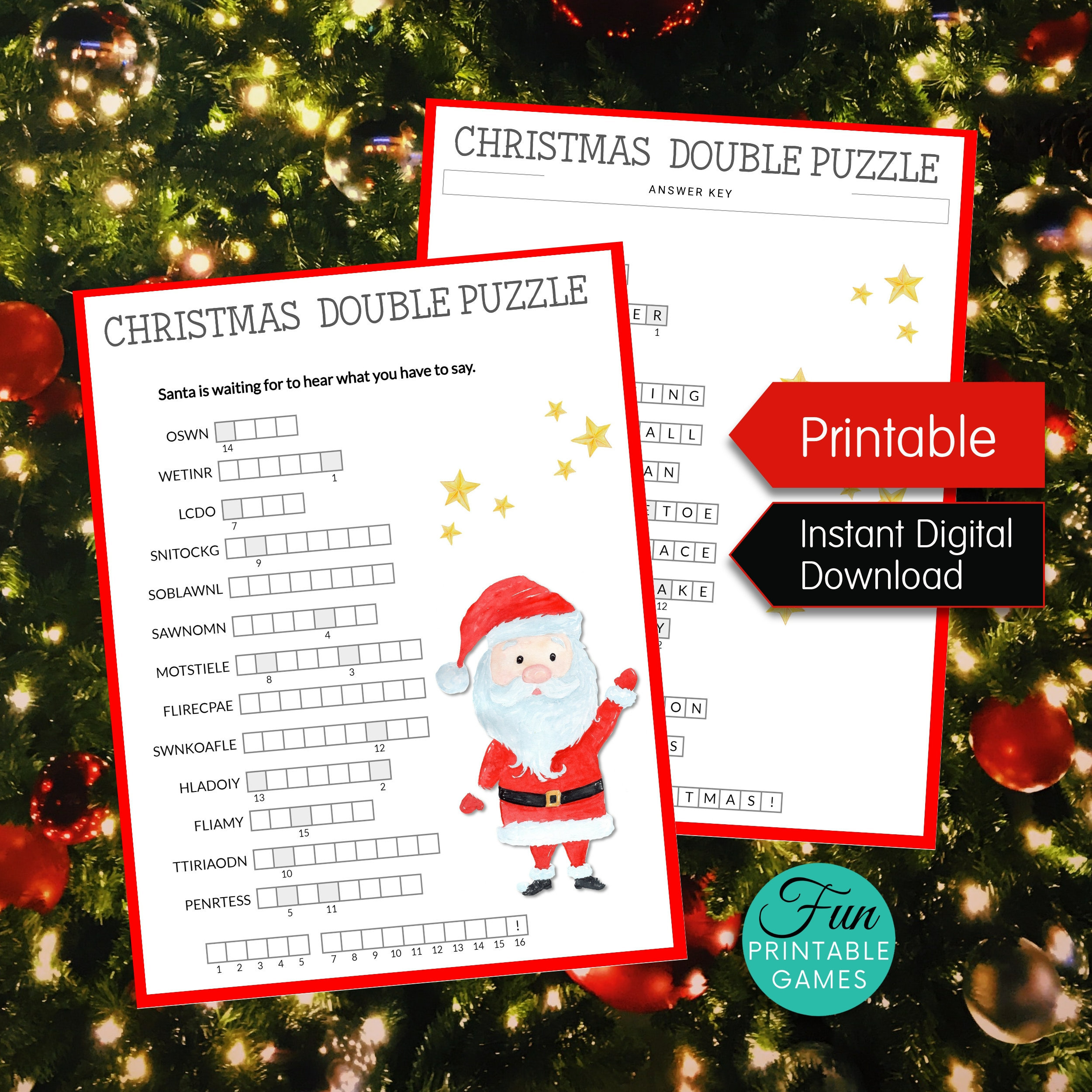Christmas Double Puzzle Word Scramble Puzzle Printable With Answer ...