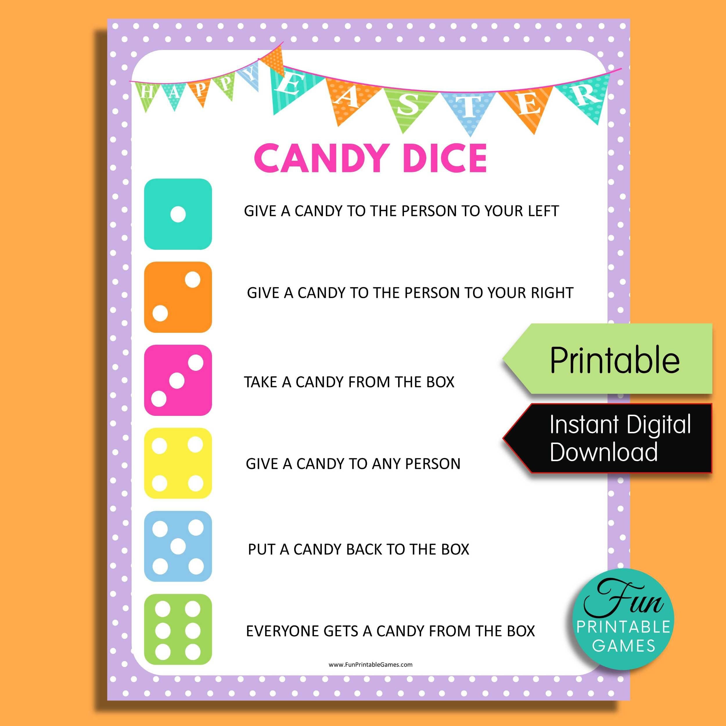 Happy Easter Candy Dice Game Printable, Easter Game for Kids, Easter ...