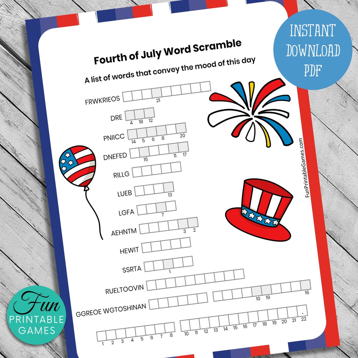 4th of July Word Scramble Puzzle USA Independence Day - Etsy Australia