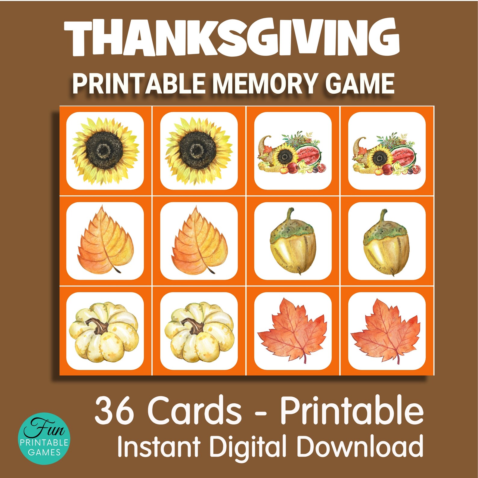 Thanksgiving Memory Cards Game, Thanksgiving Dinner Party Game ...