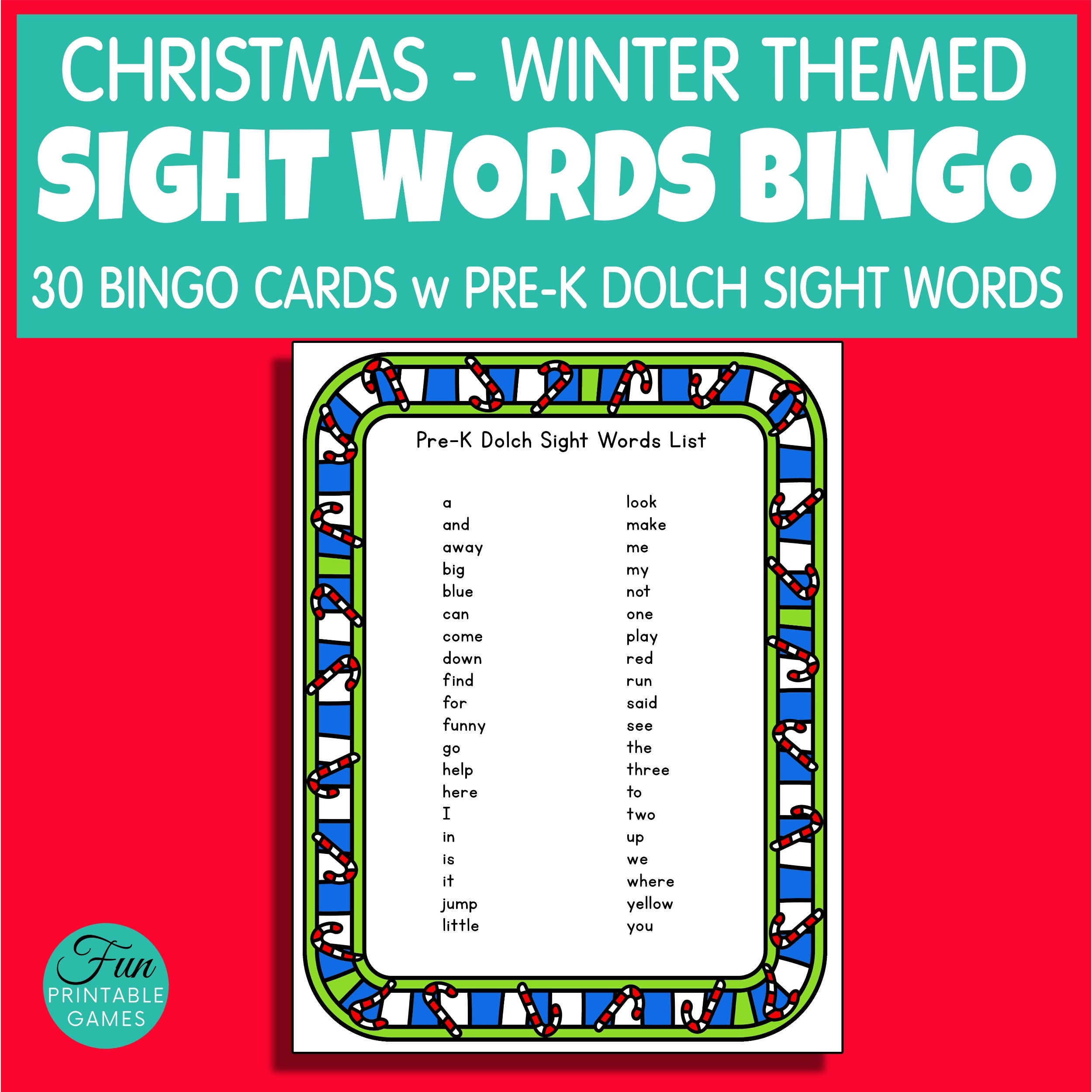 Pre-k Dolch Sight Words Bingo Game for Kids Printable Bingo - Etsy