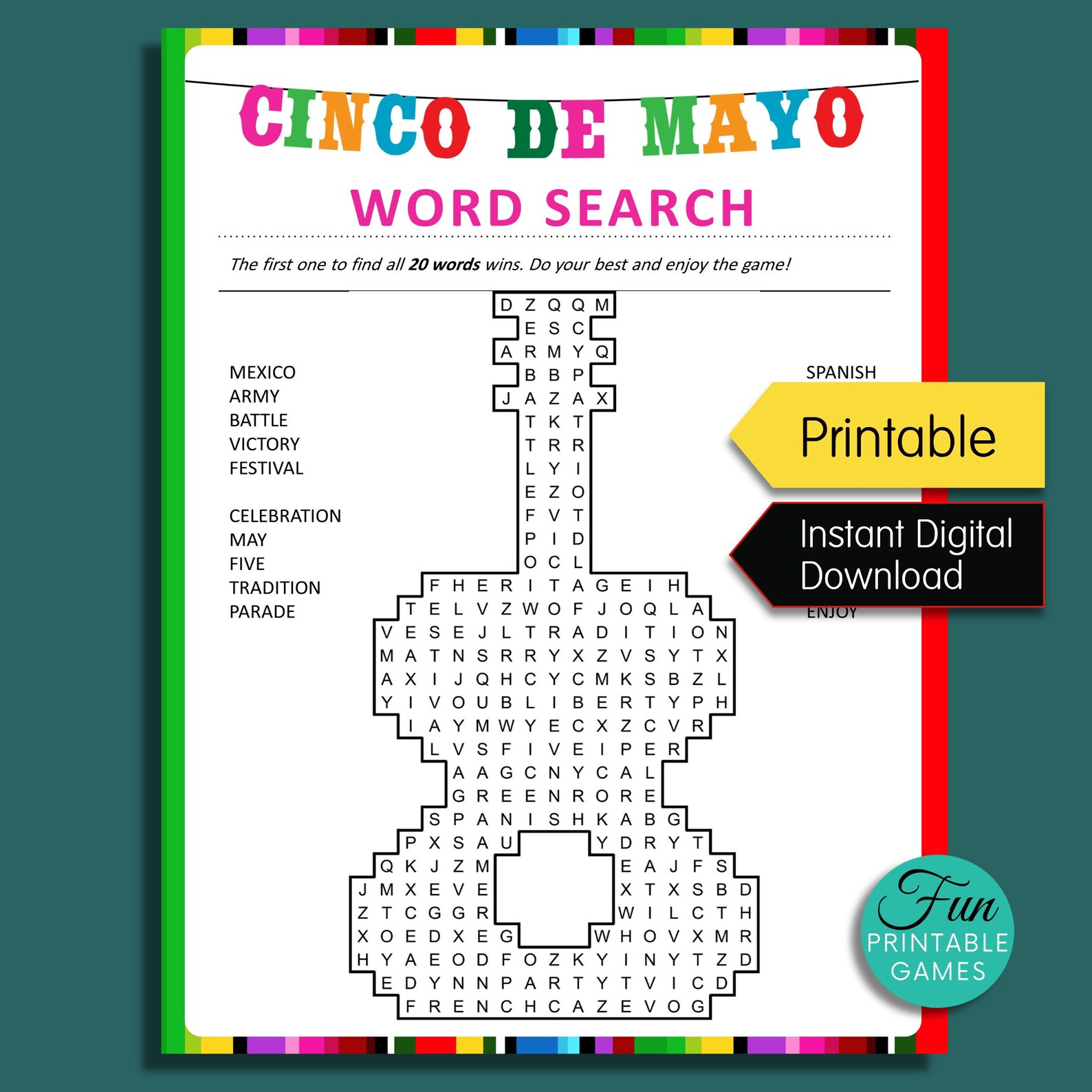 Cinco De Mayo Word Search Printable, Cinco De Mayo Game, Word Search ...