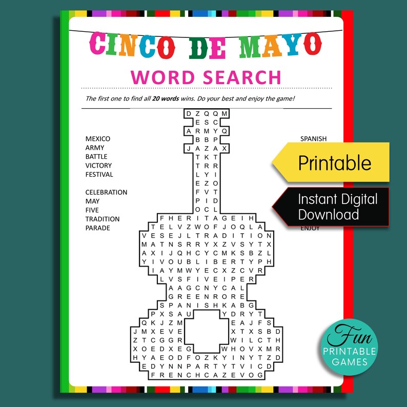 Cinco De Mayo Word Search Printable, Cinco De Mayo Game, Word Search ...