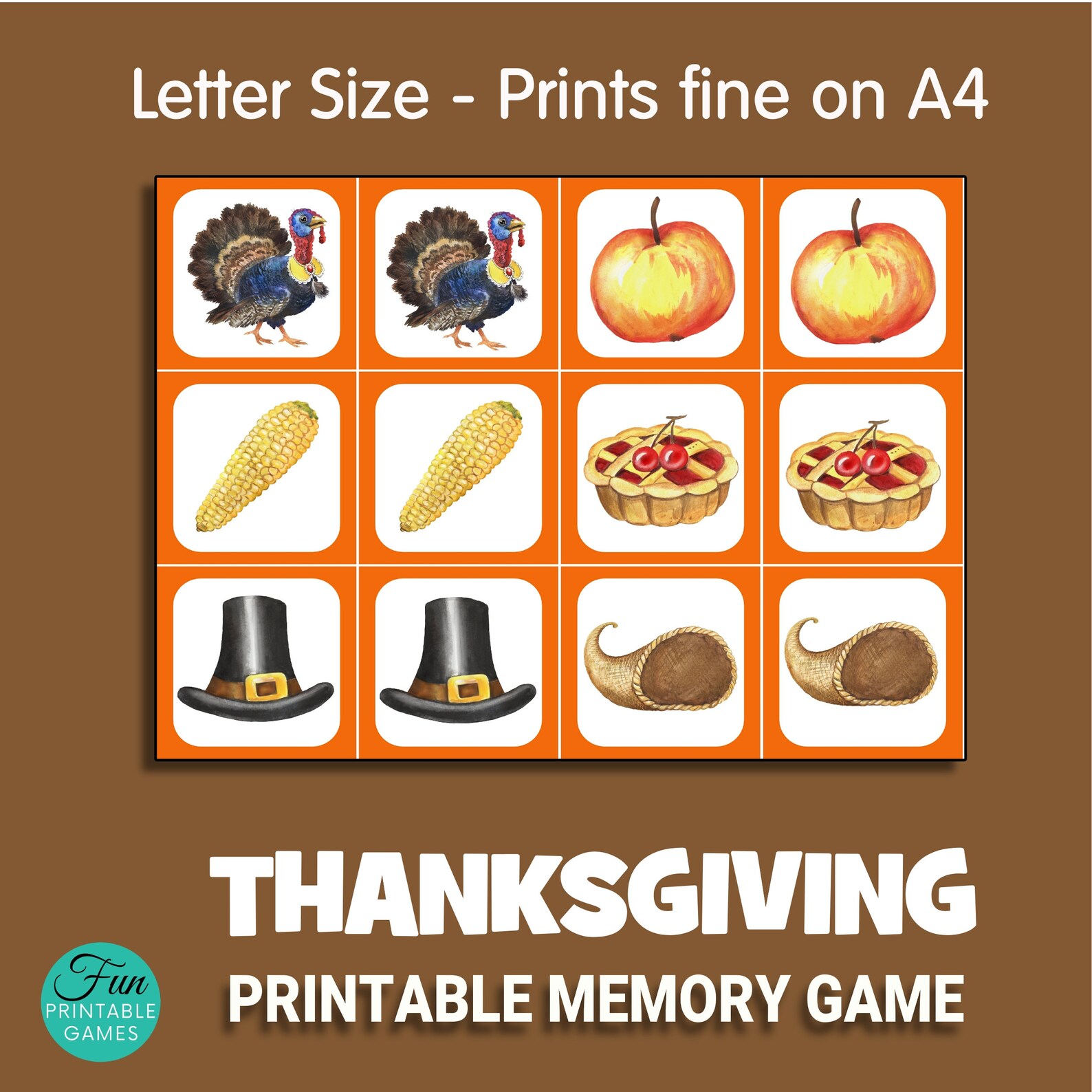 Thanksgiving Memory Cards Game, Thanksgiving Dinner Party Game ...