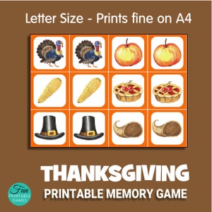 Thanksgiving Memory Cards Game, Thanksgiving Dinner Party Game ...