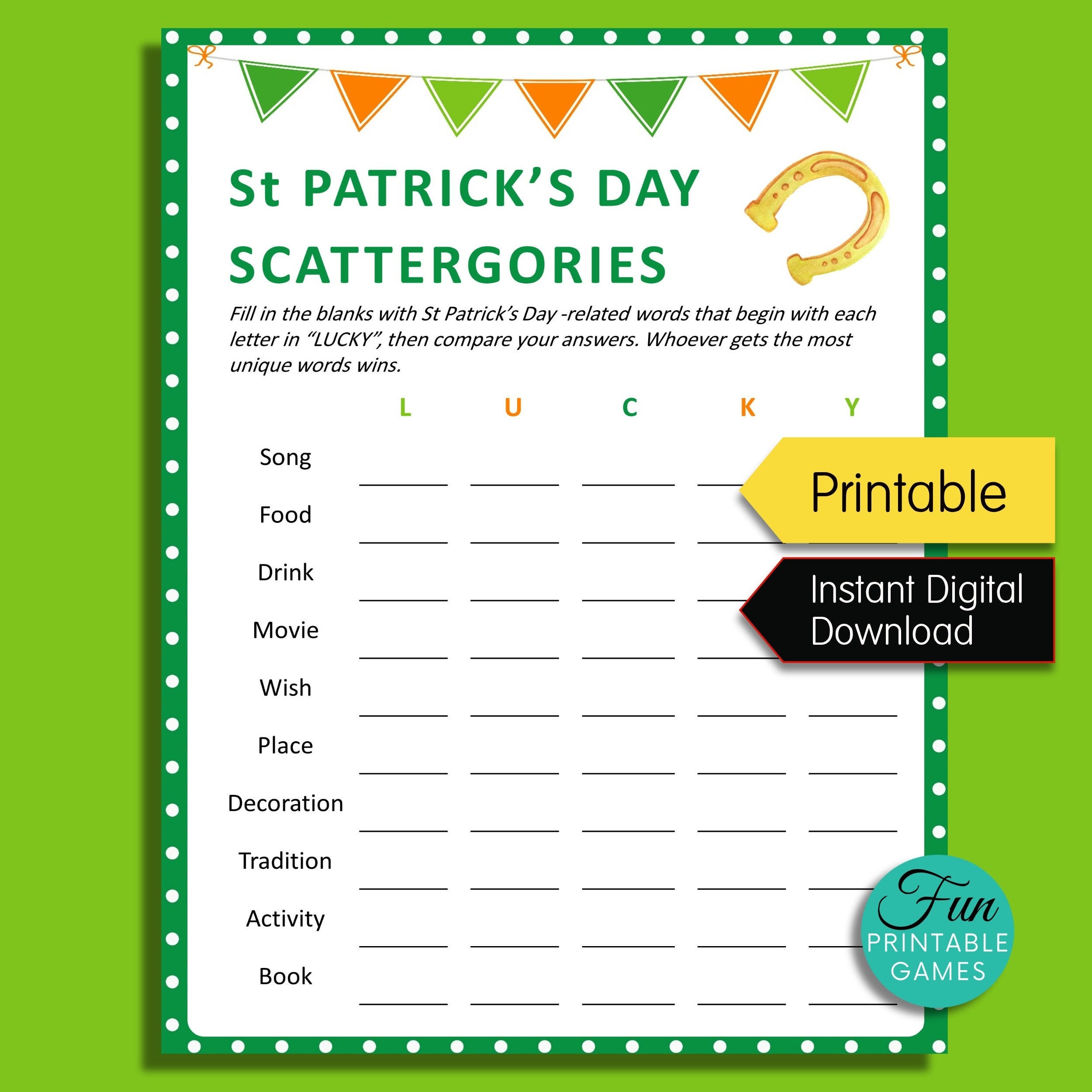 Scattergories del Día de San Patricio, Juego de fiesta del Día de San ...