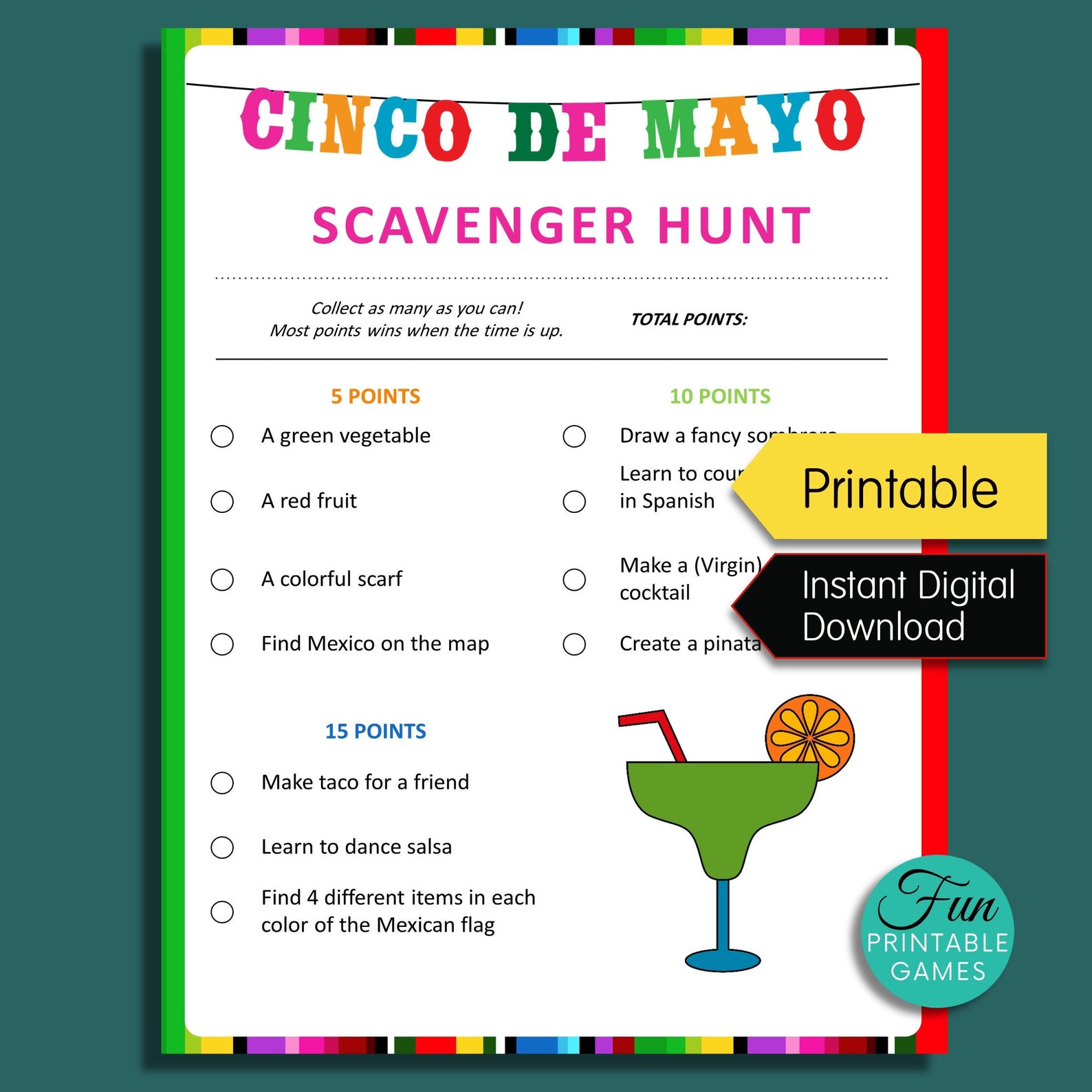 Cinco De Mayo Scavenger Hunt Printable, Cinco De Mayo Party Game, Cinco ...