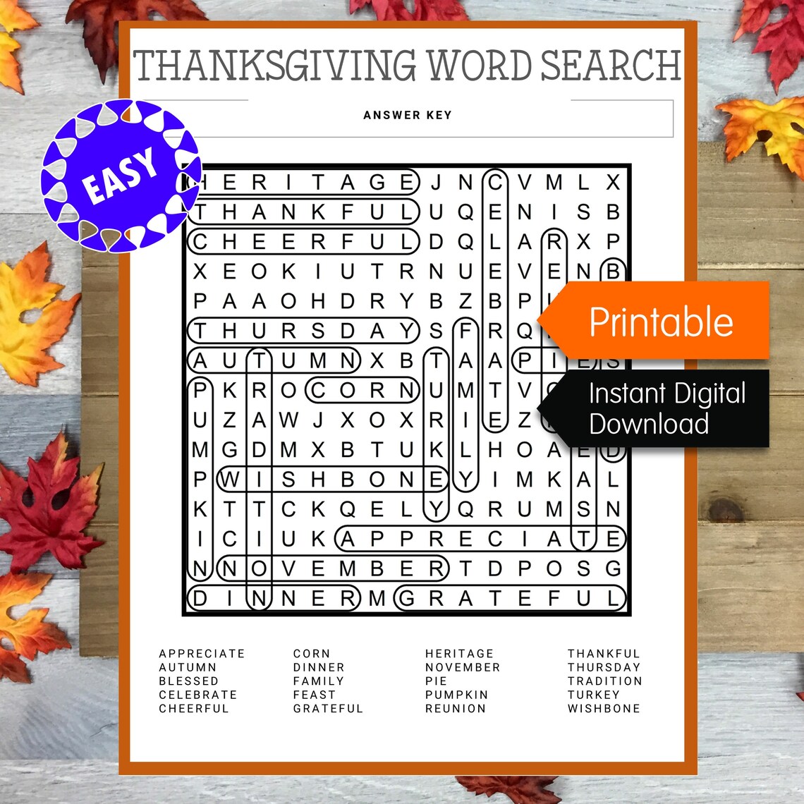 Thanksgiving Word Search Printable Puzzle With Answer Easy Etsy Thanksgiving Word Search Printable Puzzle With Answer Easy Etsy
