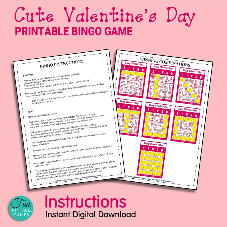 Valentine's Day Bingo Game, Printable Bingo Cards, Printable Valentines ...