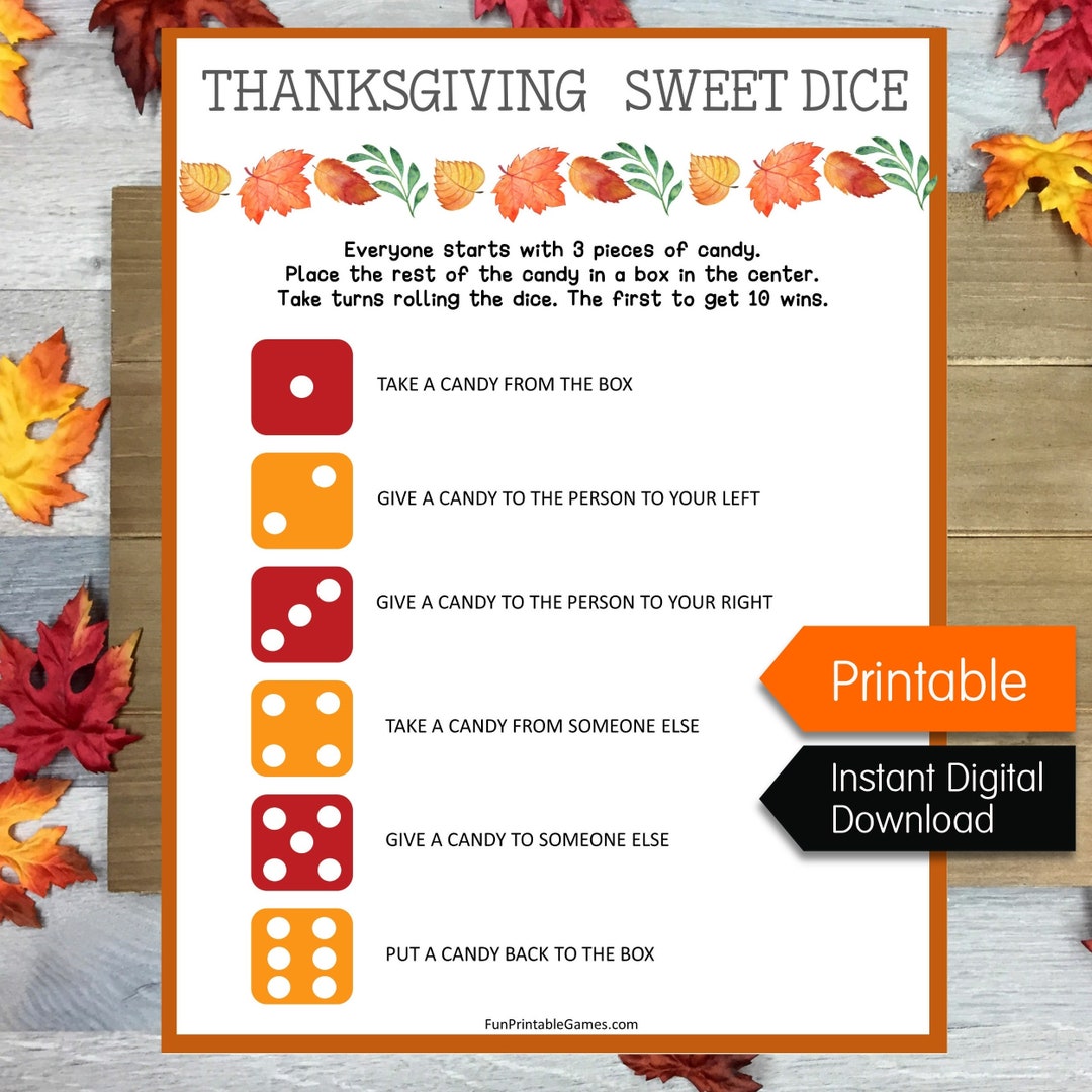 Thanksgiving Sweet Dice Game Thanksgiving Candy Dice Game Thanksgiving ...