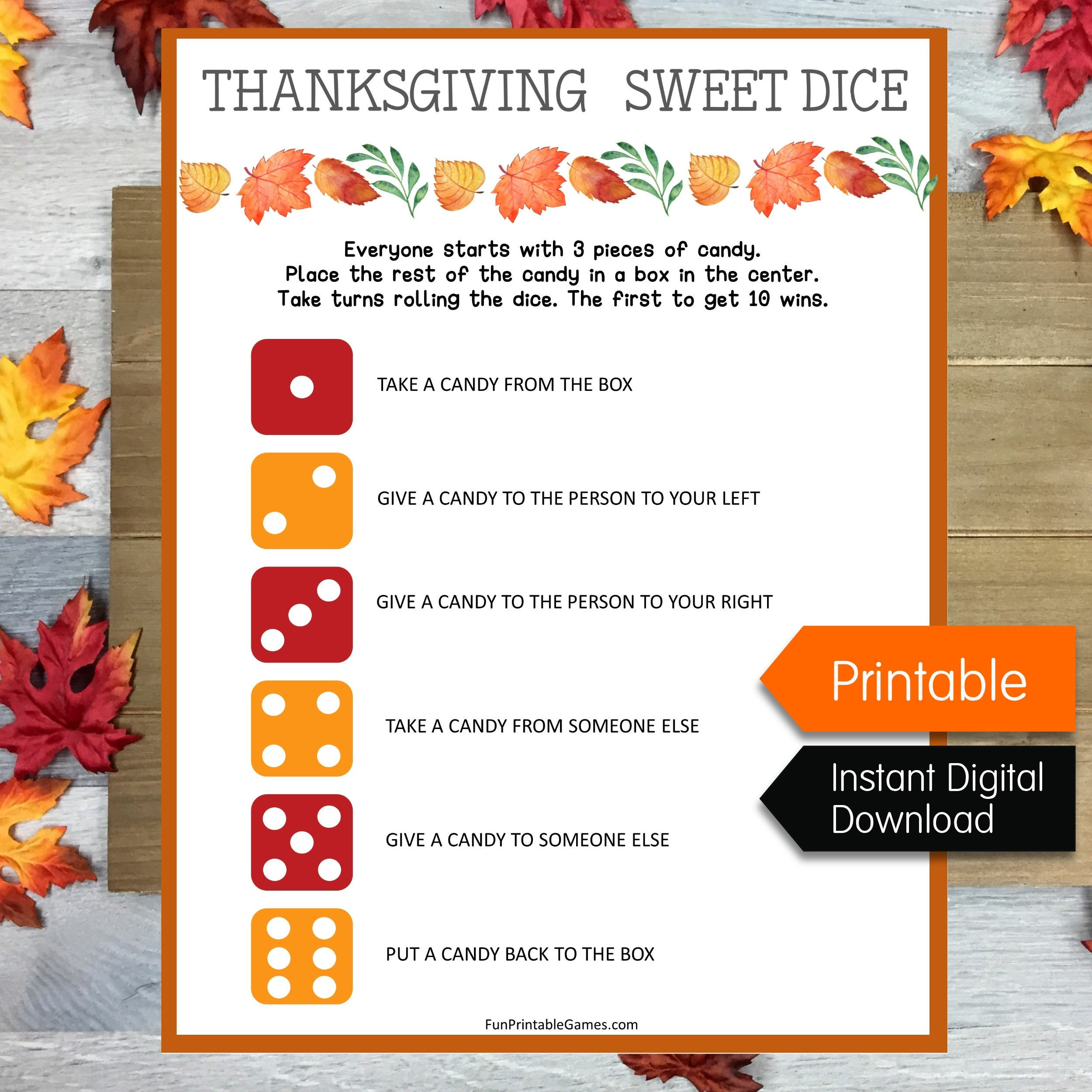 Thanksgiving Sweet Dice Game Thanksgiving Candy Dice Game Thanksgiving ...