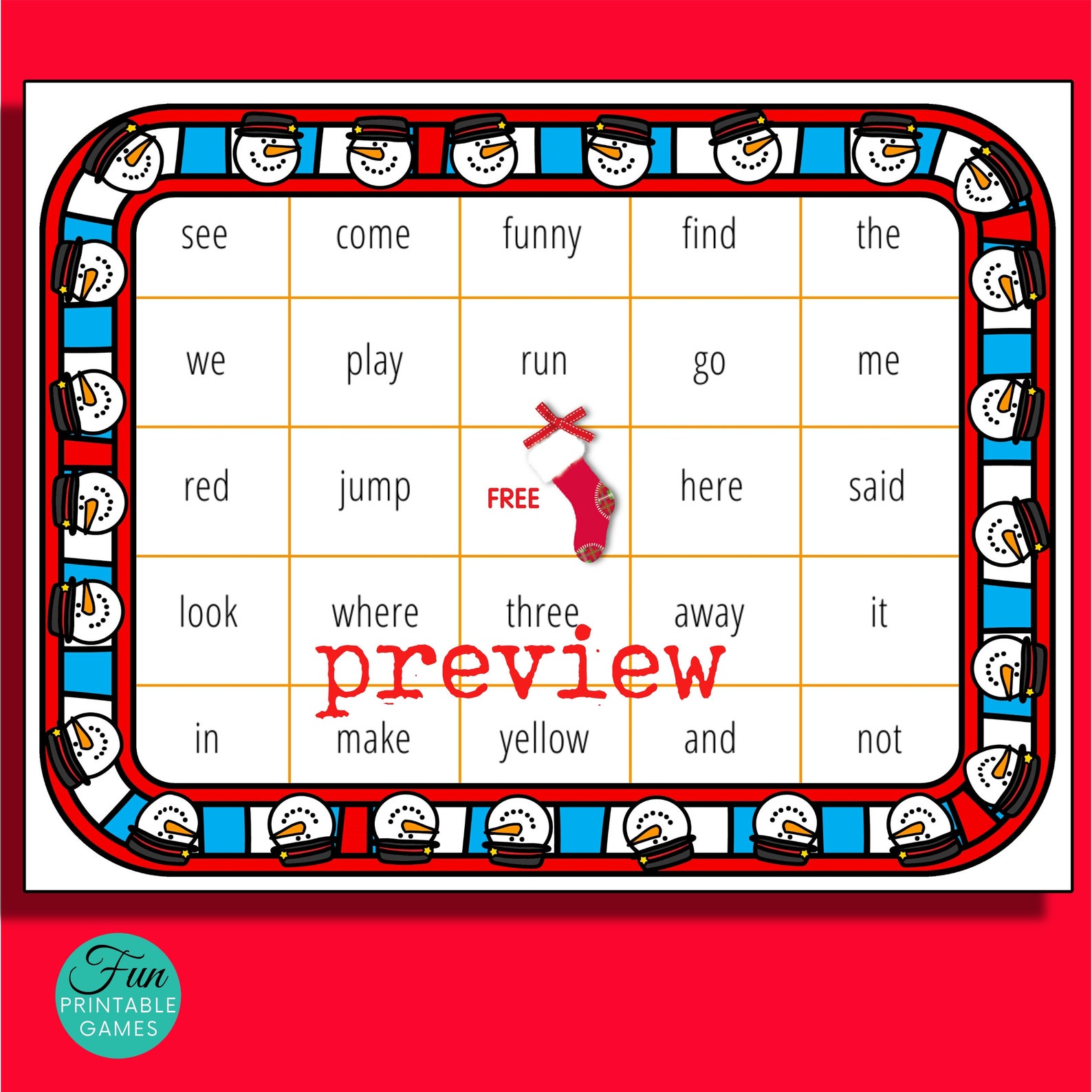 Pre-k Dolch Sight Words Bingo Game for Kids Printable Bingo - Etsy