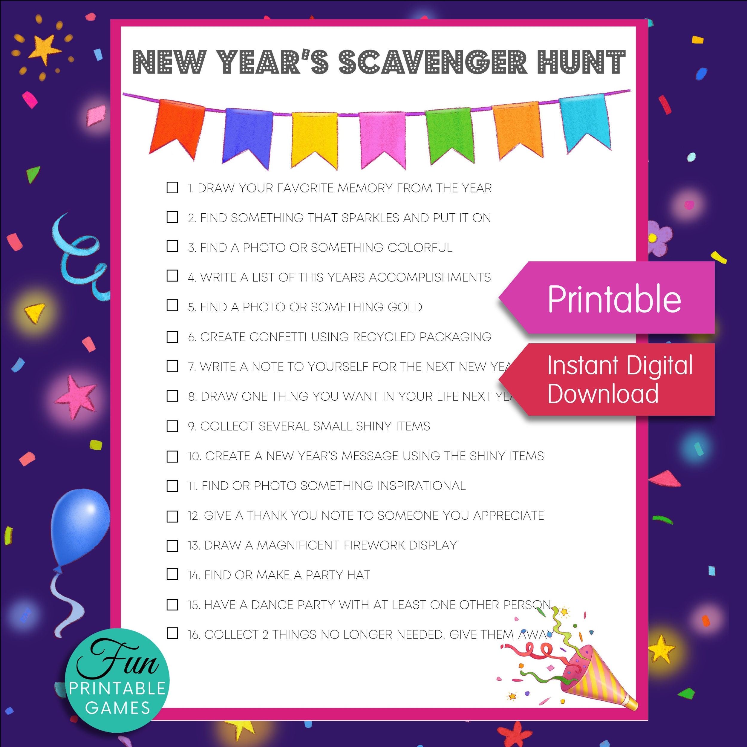New Year's Eve Scavenger Hunt Printable 2 Games: Adults & - Etsy UK