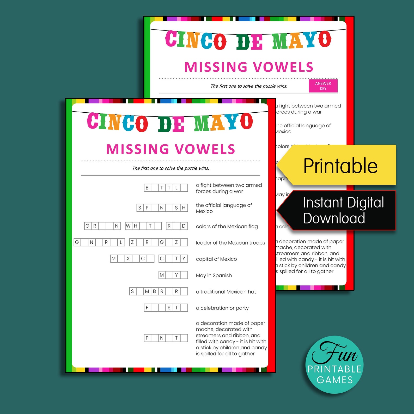 Cinco De Mayo Missing Vowels Printable Cinco De Mayo - Etsy