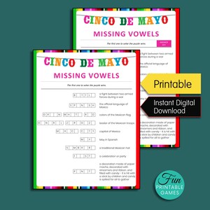 Cinco De Mayo Missing Vowels Printable, Cinco De Mayo Vocabulary Game ...