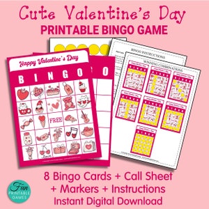 Valentine's Day Bingo Game, Printable Bingo Cards, Printable Valentines ...