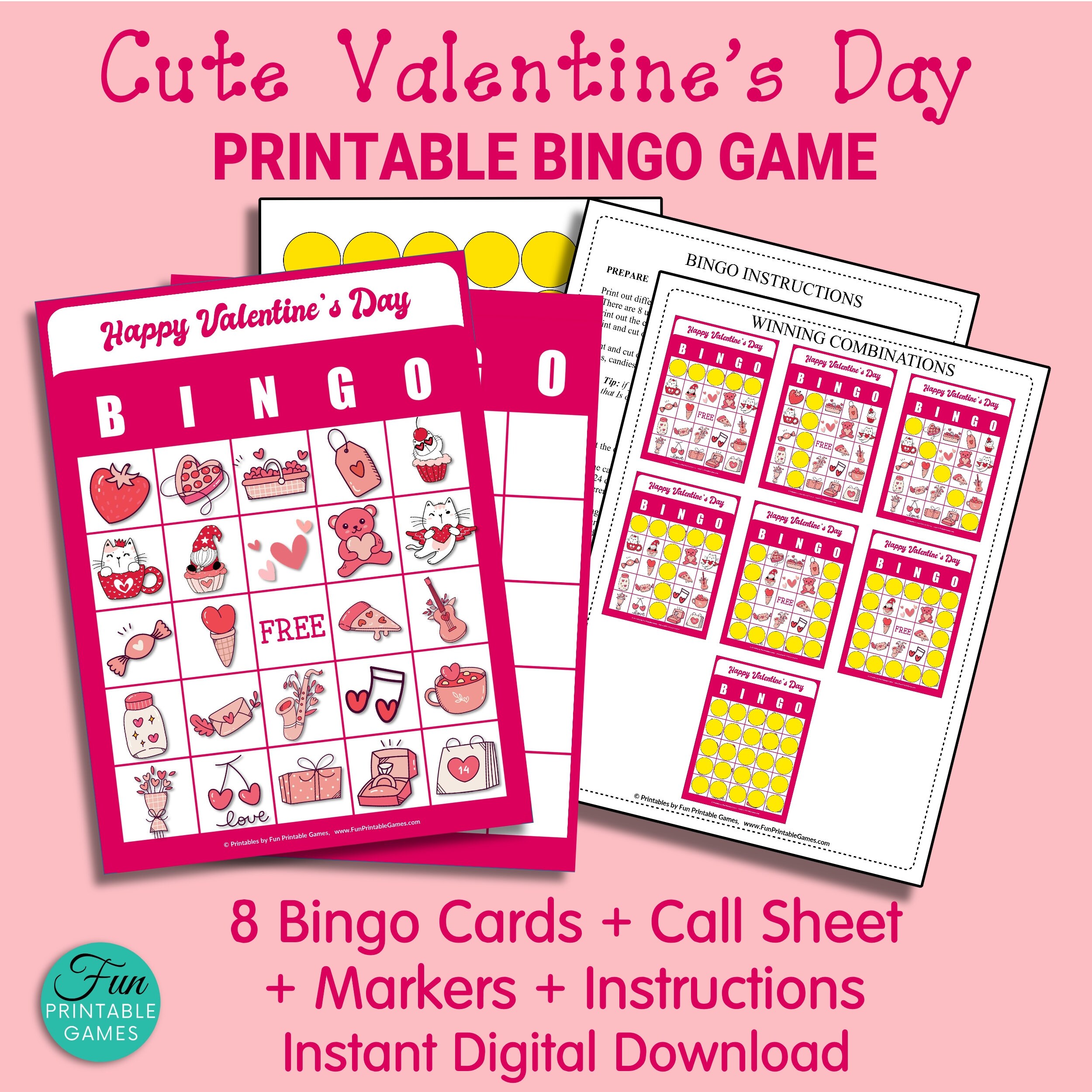Valentine's Day Bingo Game, Printable Bingo Cards, Printable Valentines ...