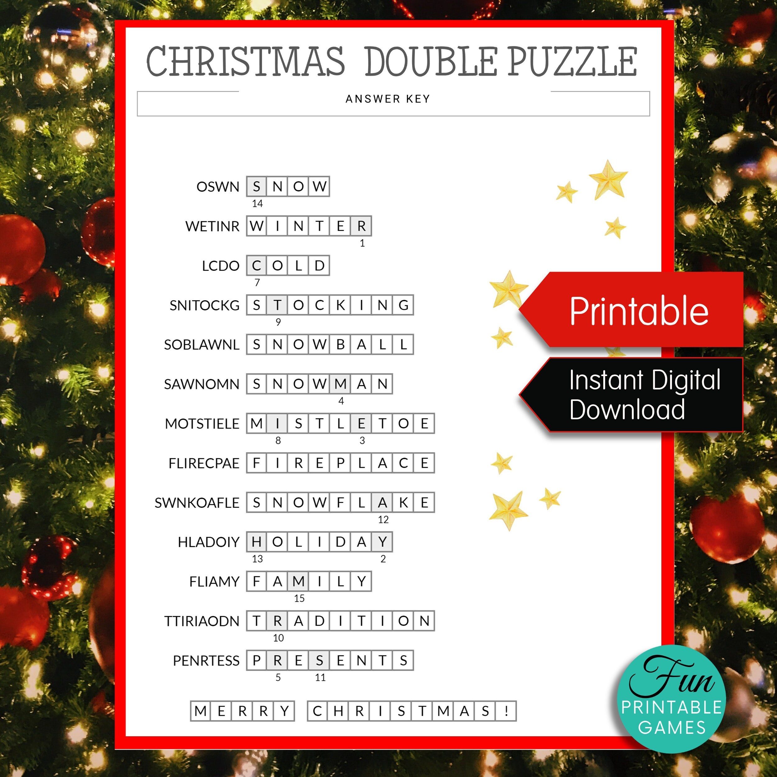 Christmas Double Puzzle Word Scramble Puzzle Printable With Answer ...