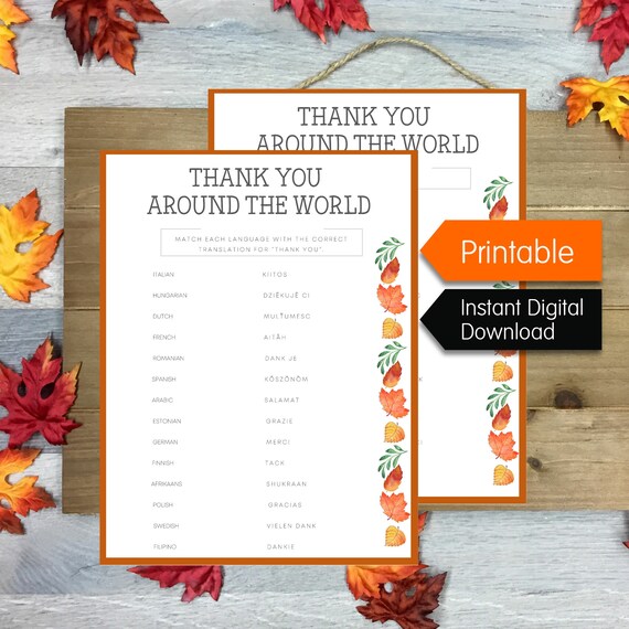 Thank You Around the World Printable Language Game With - Etsy