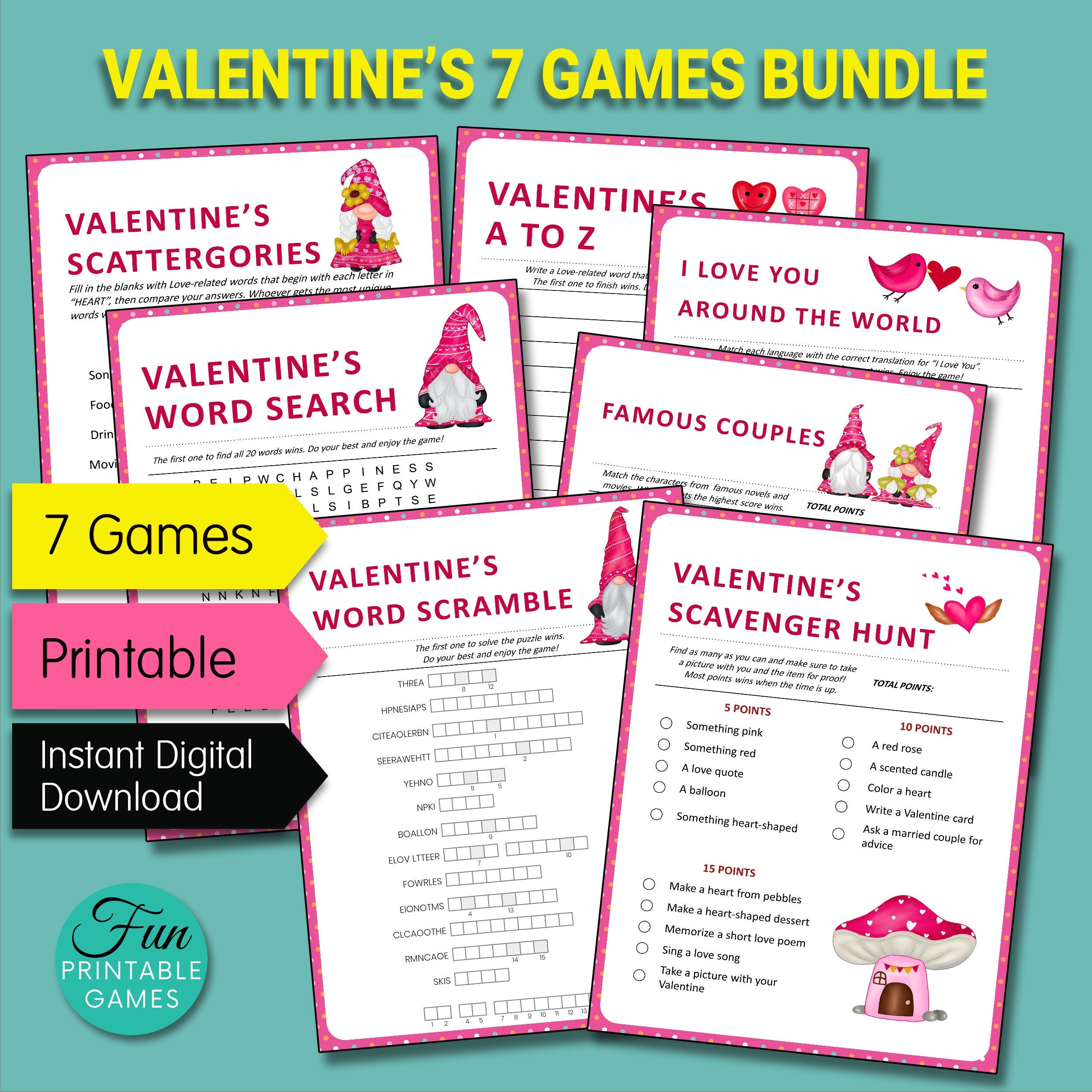 Valentine's Day Games Pack, 7 Valentines Party Games, Answer Key ...