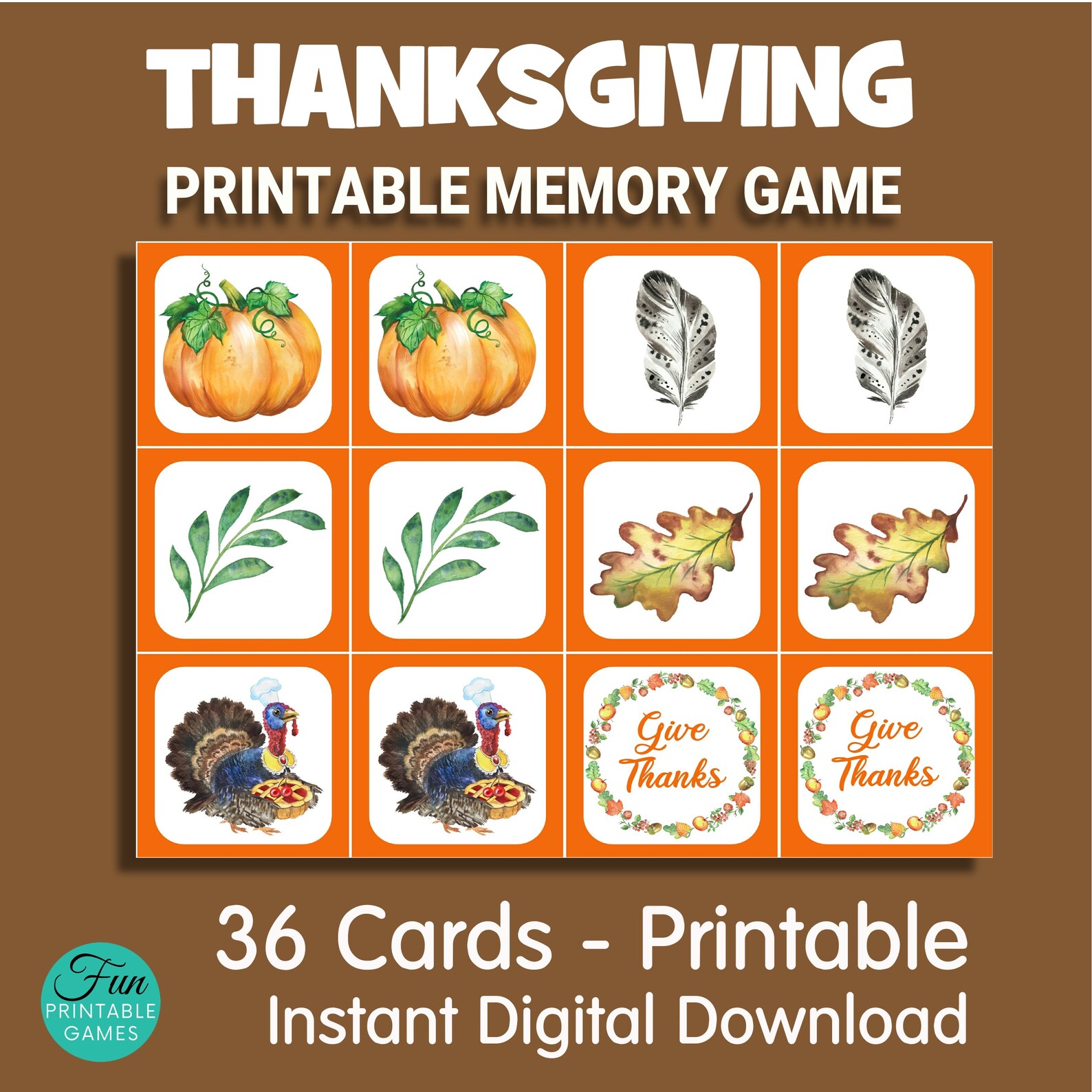 Thanksgiving Memory Cards Game, Thanksgiving Dinner Party Game ...