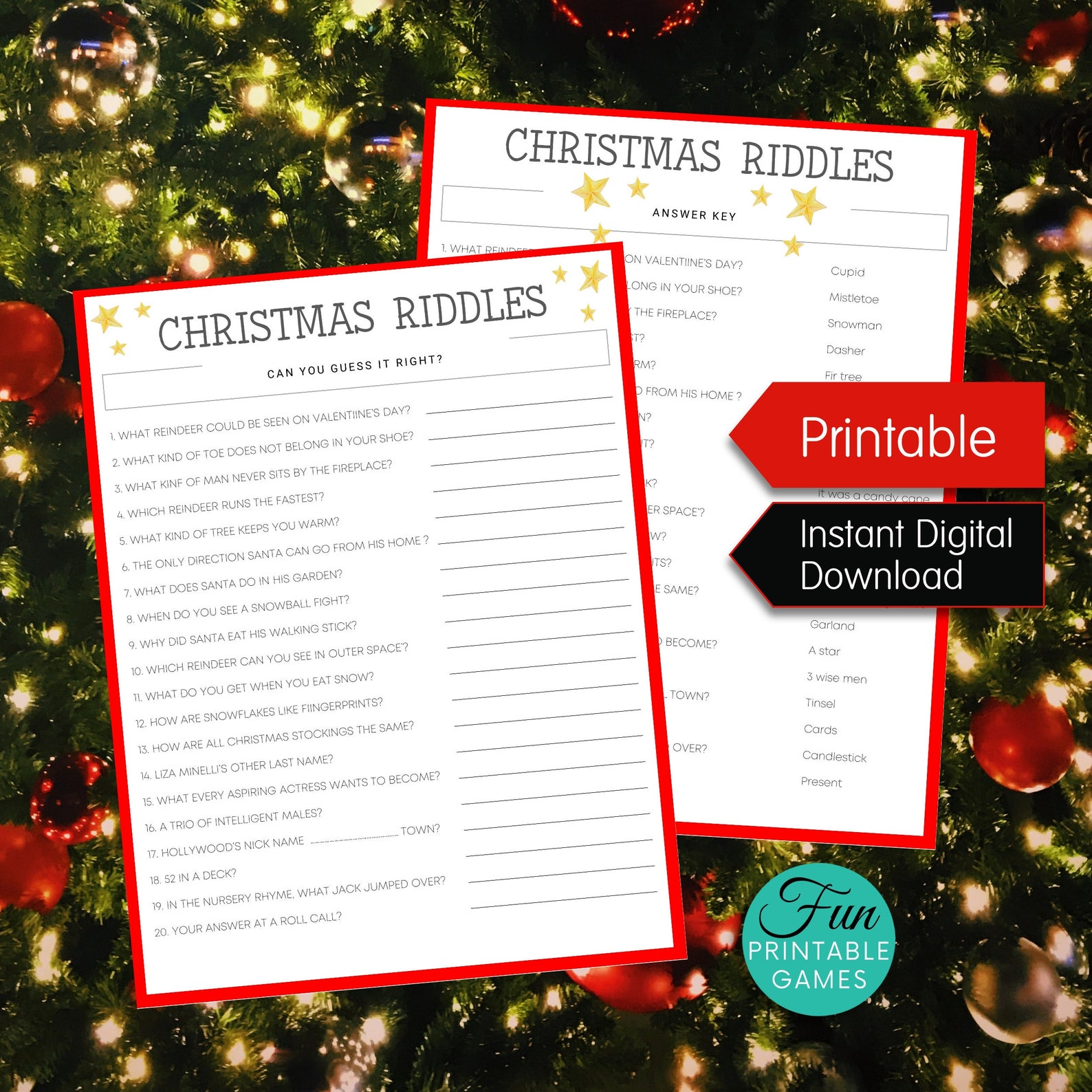 Christmas Riddles Printable Game With Answer, Christmas Dinner Party ...