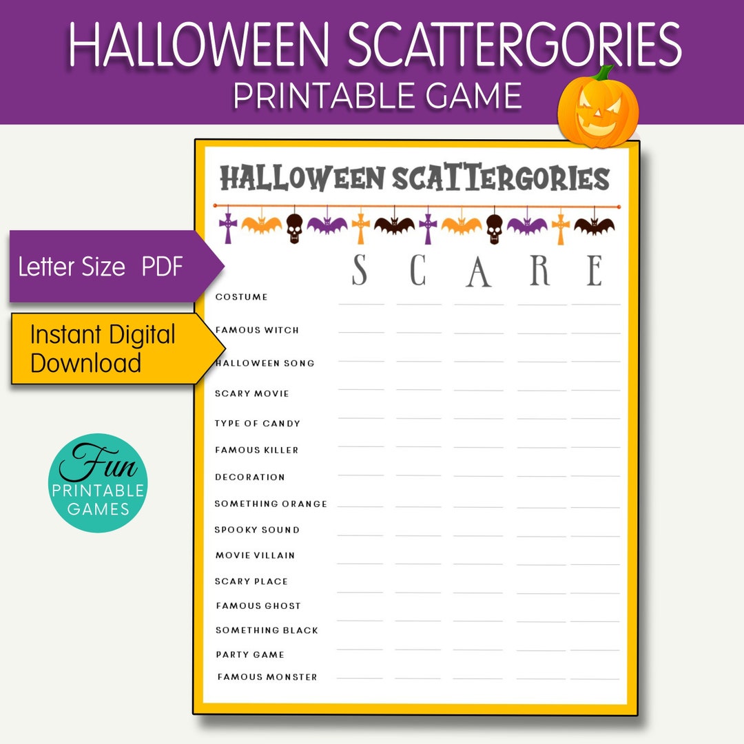 Halloween Scattergories Printable Game Sheet, Halloween Party Games ...