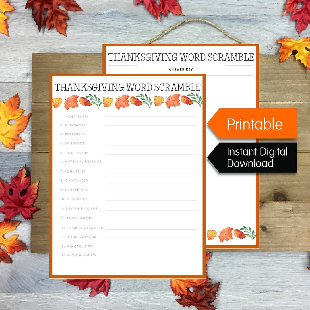 Thanksgiving Word Scramble Puzzle Printable With Answer, Thanksgiving ...