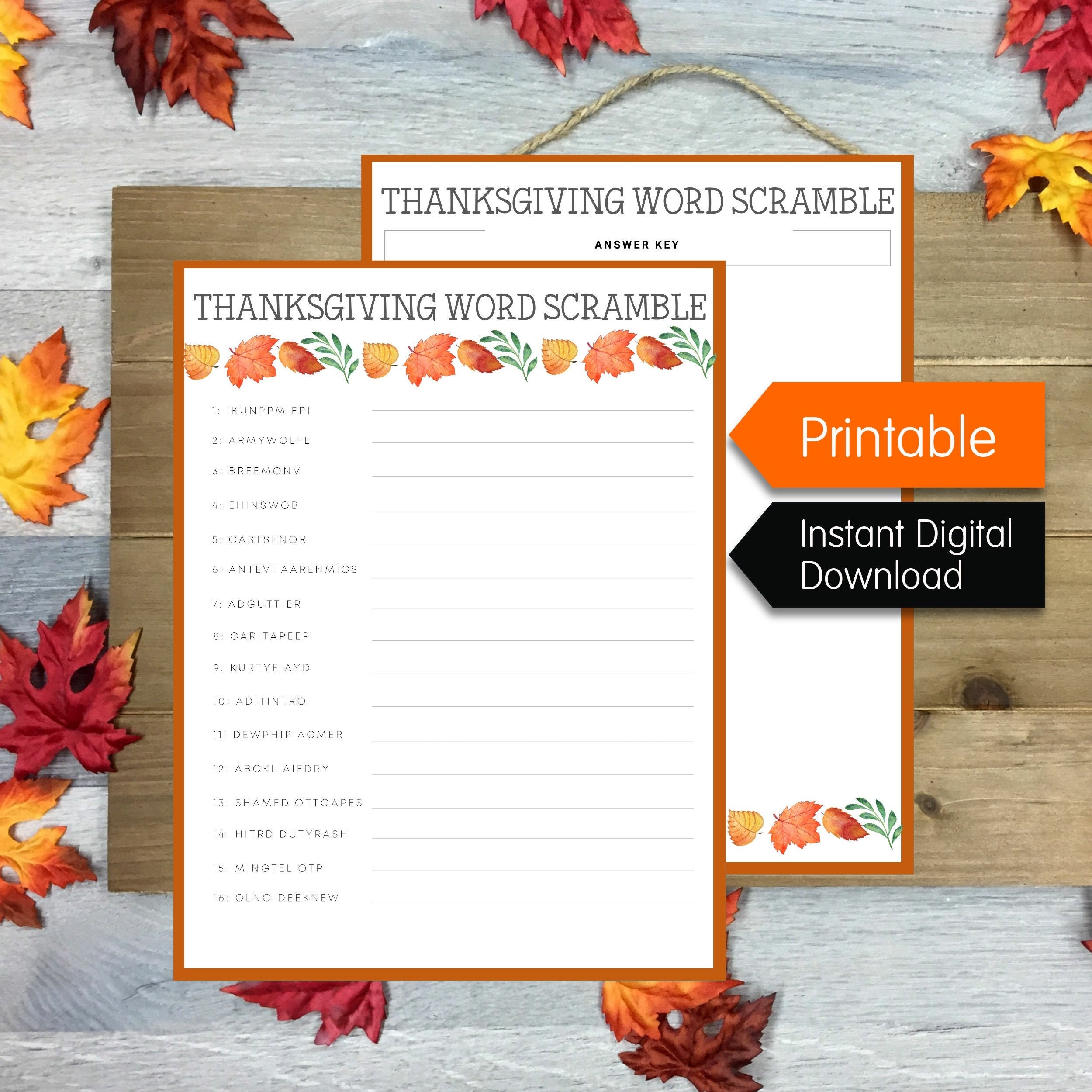 Thanksgiving Word Scramble Puzzle Printable With Answer, Thanksgiving ...