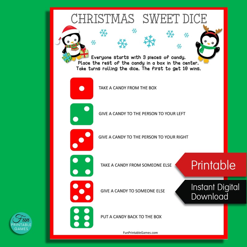 Christmas Sweet Dice Game Christmas Candy Dice Game Christmas Printable ...