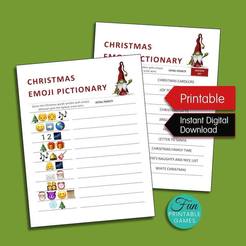 Christmas Emoji Pictionary Quiz Printable, Emoji Puzzle, Christmas ...