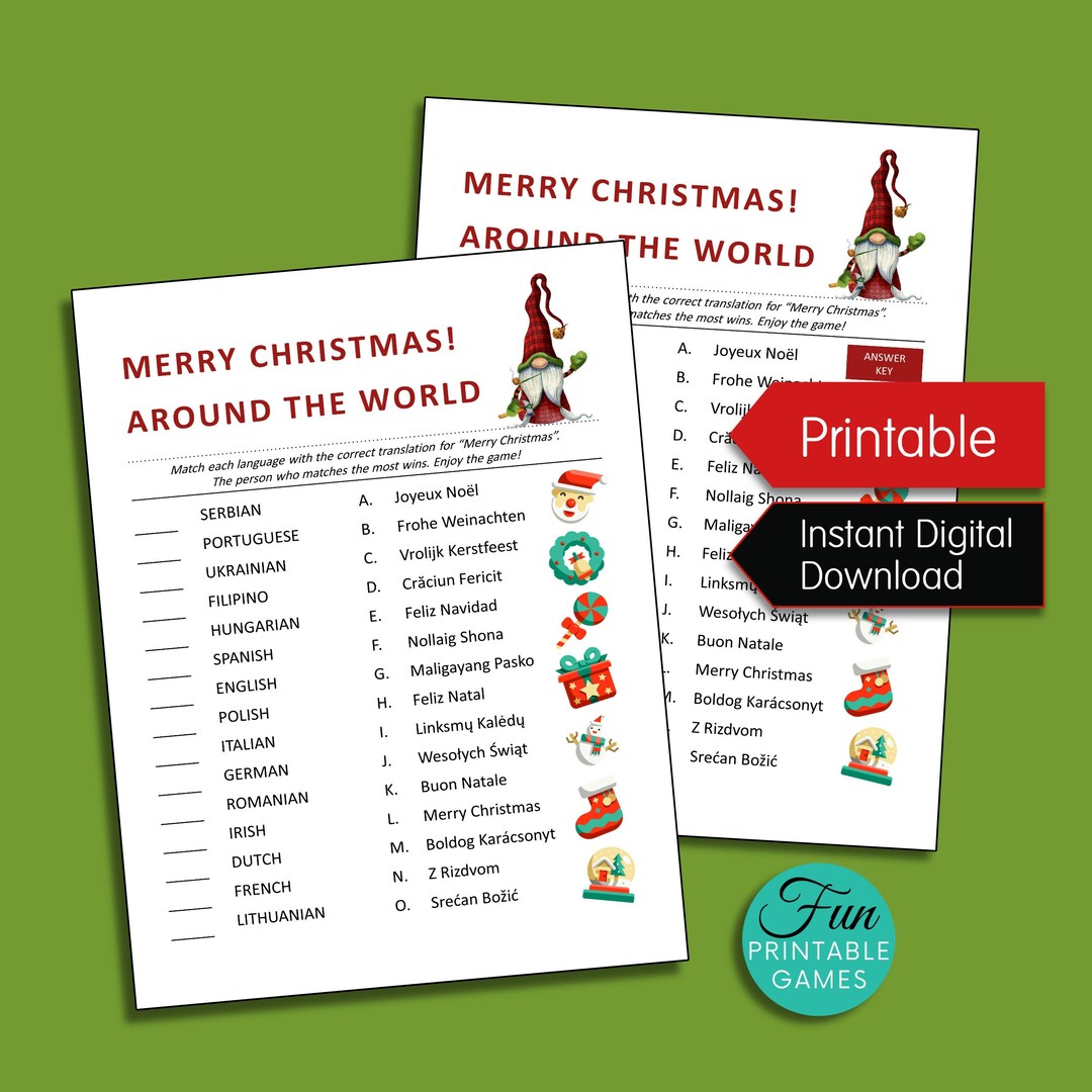 Merry Christmas Around the World Printable Language Game With Answer ...