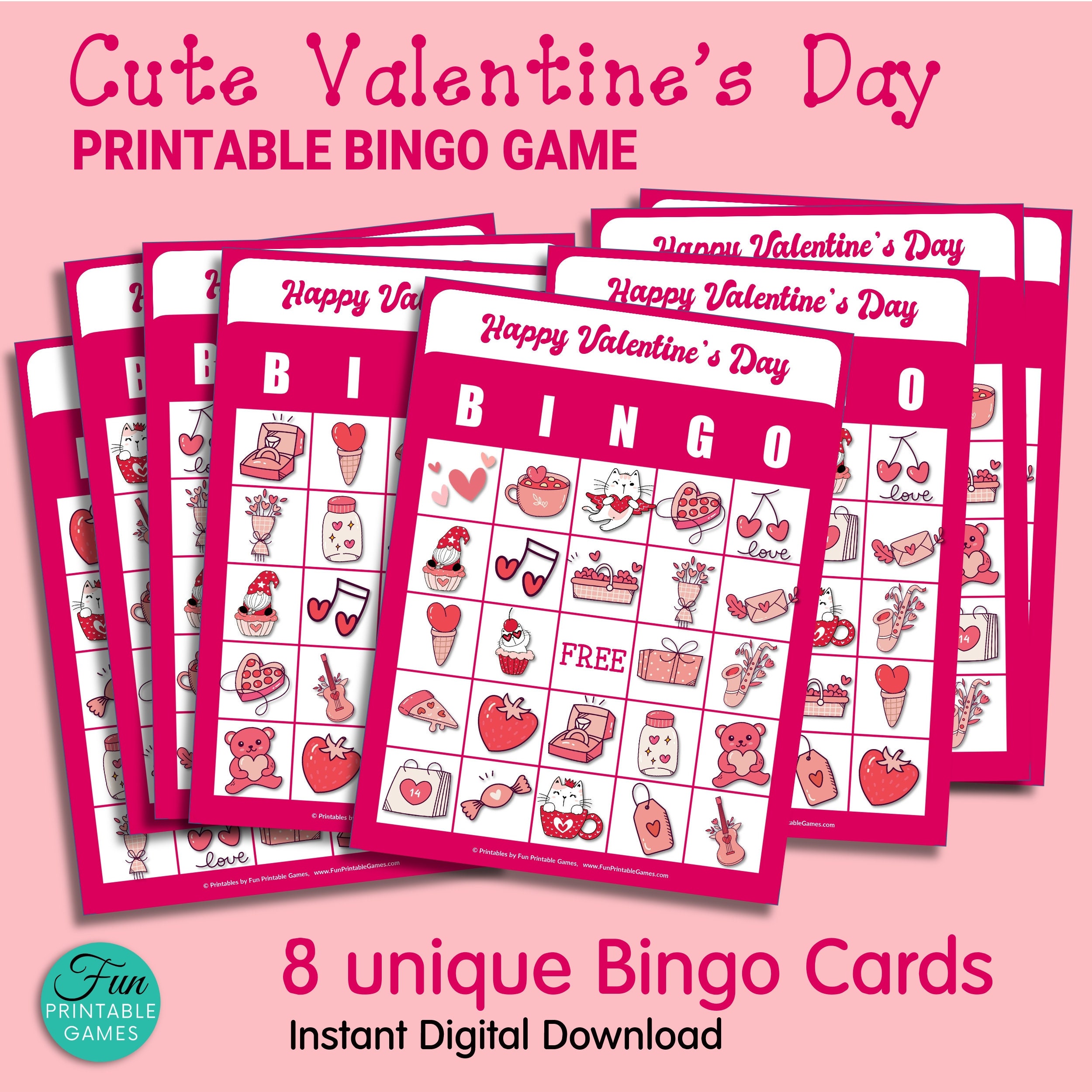 Valentine's Day Bingo Game, Printable Bingo Cards, Printable Valentines ...