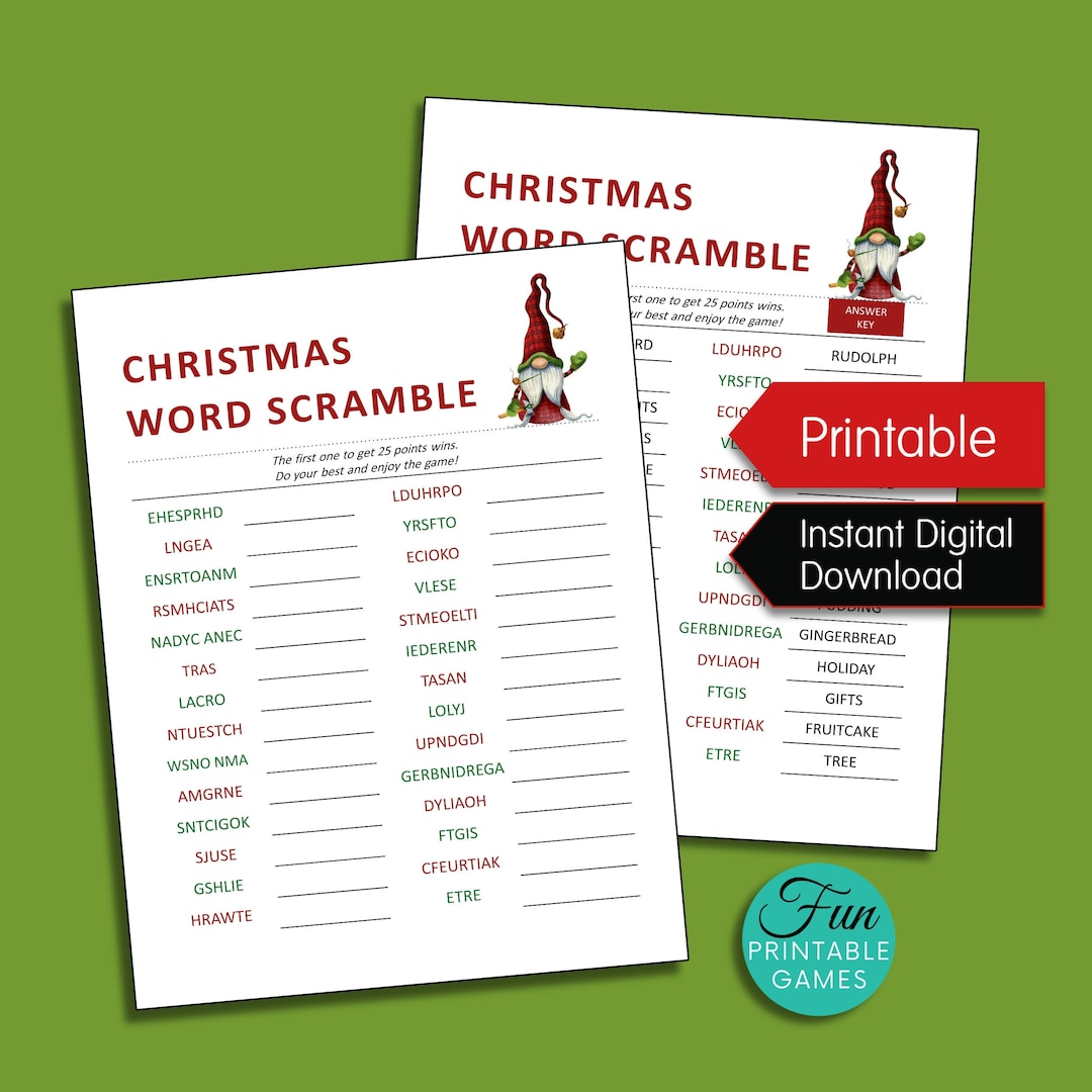 Christmas Word Scramble Puzzle Printable With Answer, Christmas Party ...