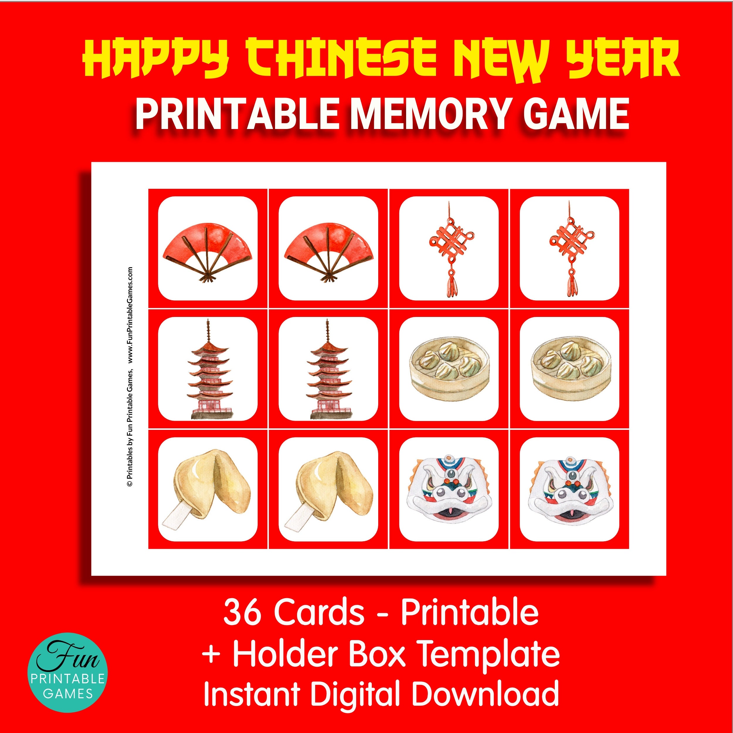 Chinese New Year Memory Cards Game Printable Memory Matching - Etsy España
