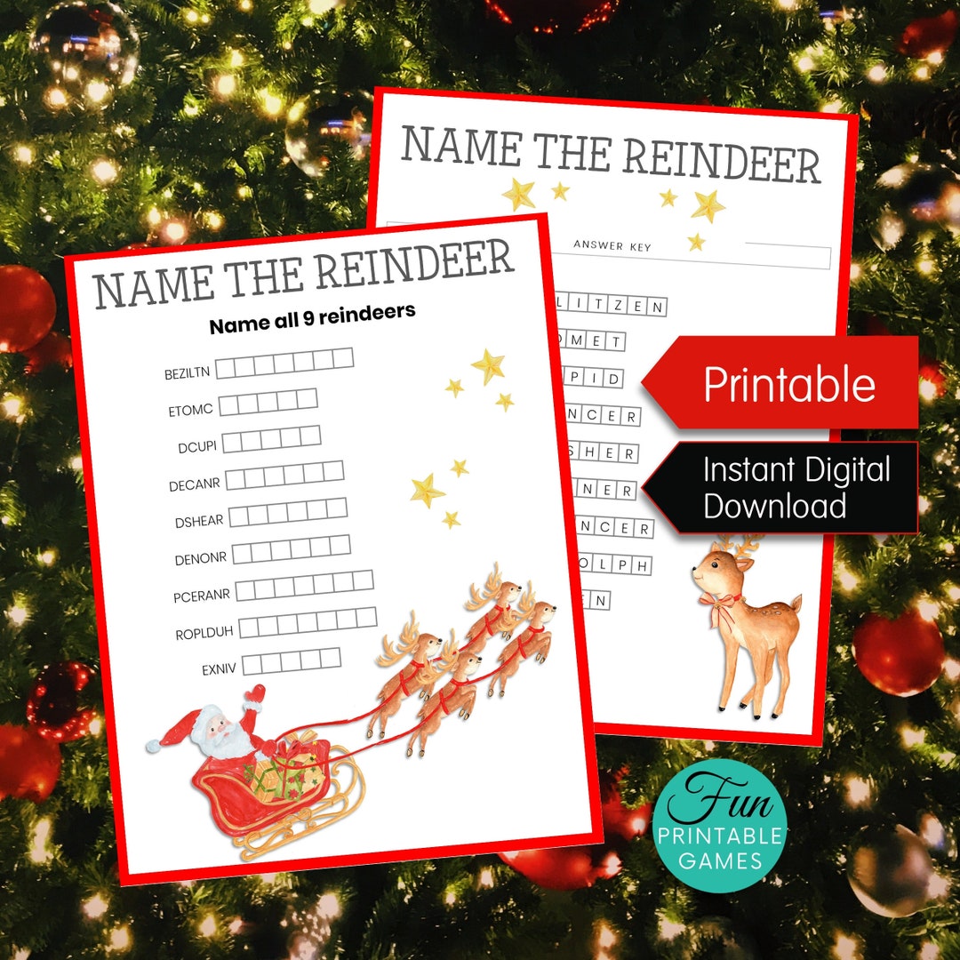 Christmas Word Scramble Puzzle Printable With Answer Name the Reindeers ...