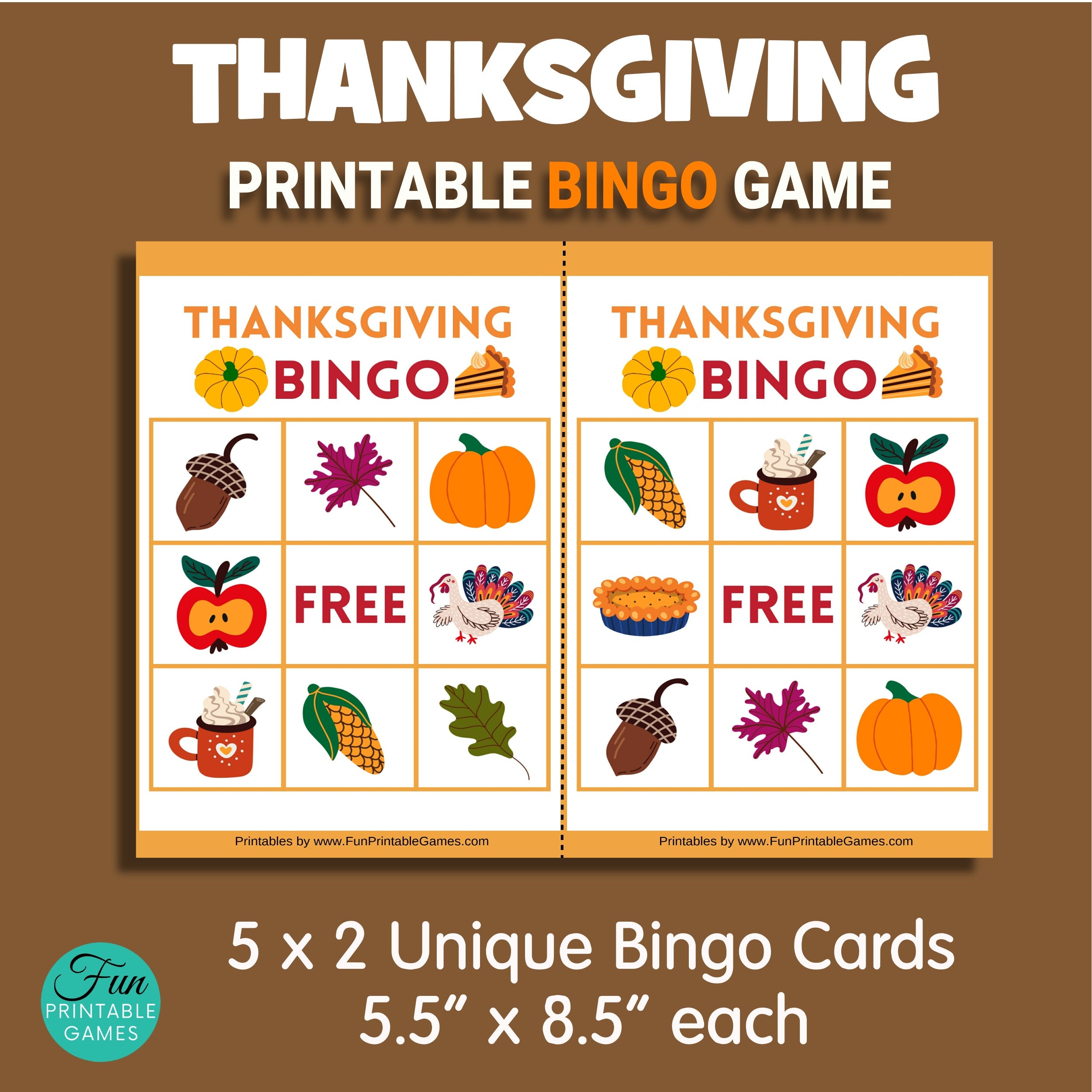 Thanksgiving Bingo Game for Kids, Printable Bingo Cards, Printable ...