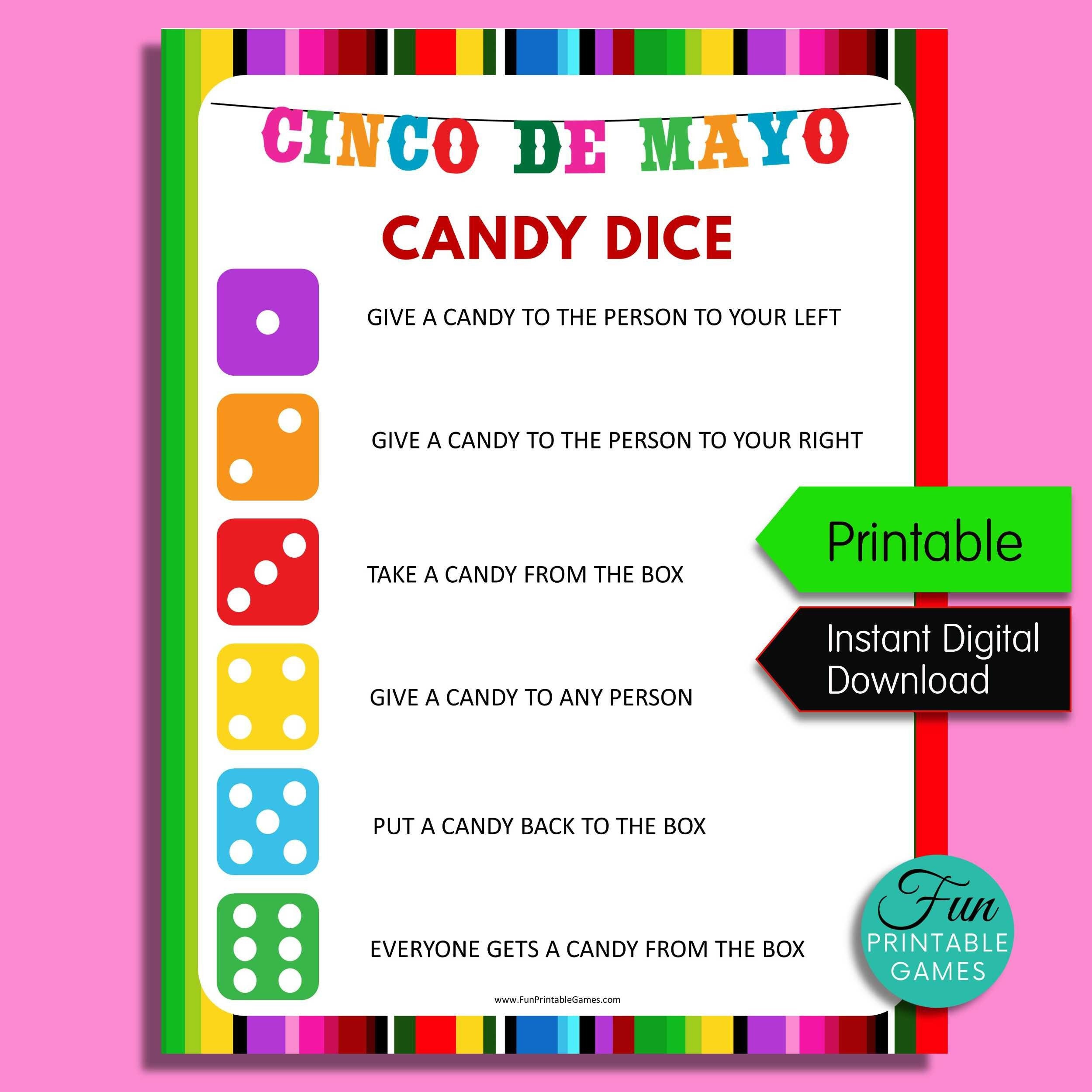 Cinco De Mayo Candy Dice Game Printable, Cinco De Mayo Game for Kids ...