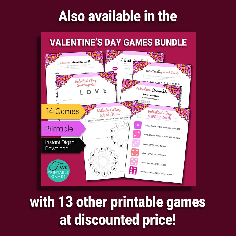 Valentine's Day Scavenger Hunt Game Printable, Valentine's Game for ...