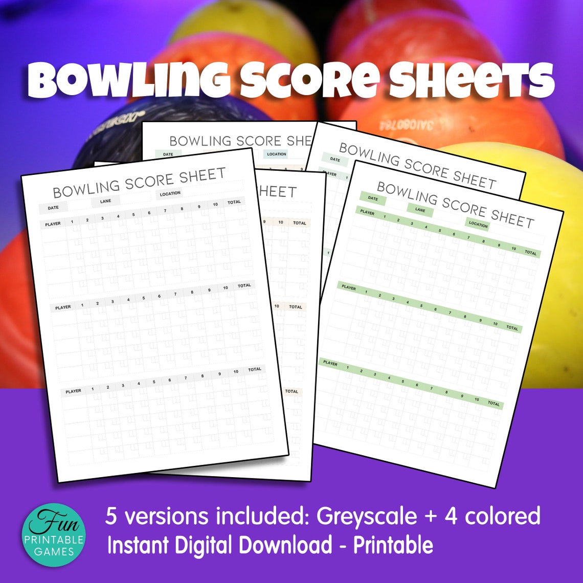 Bowling Score Sheets, Printable Bowling Score Keeper Template for Teams ...