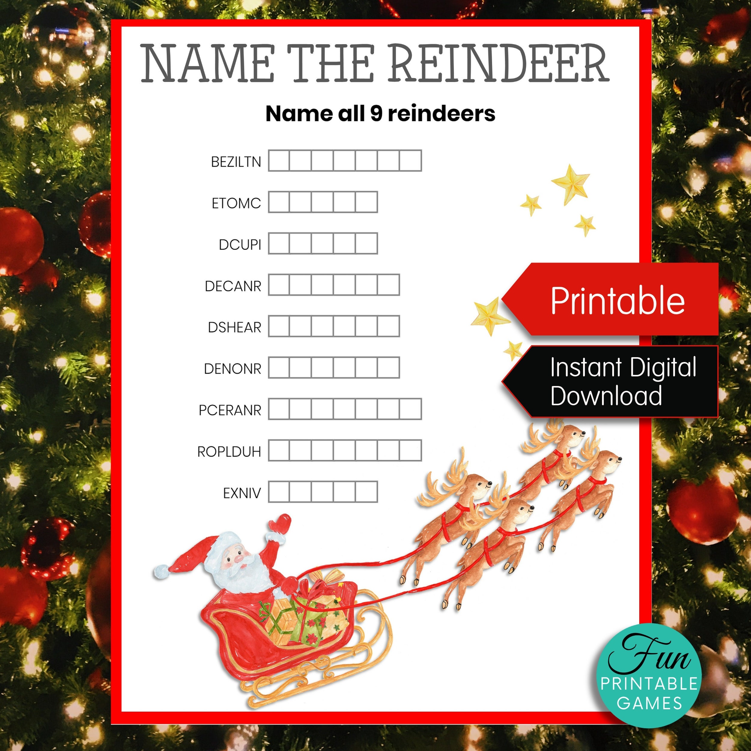 Christmas Word Scramble Puzzle Printable With Answer Name the Reindeers ...