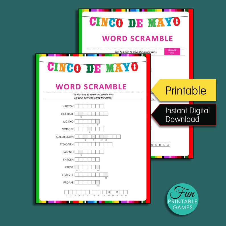 Cinco De Mayo Games Printable, 7 Cinco De Mayo Party Games, Word Search ...