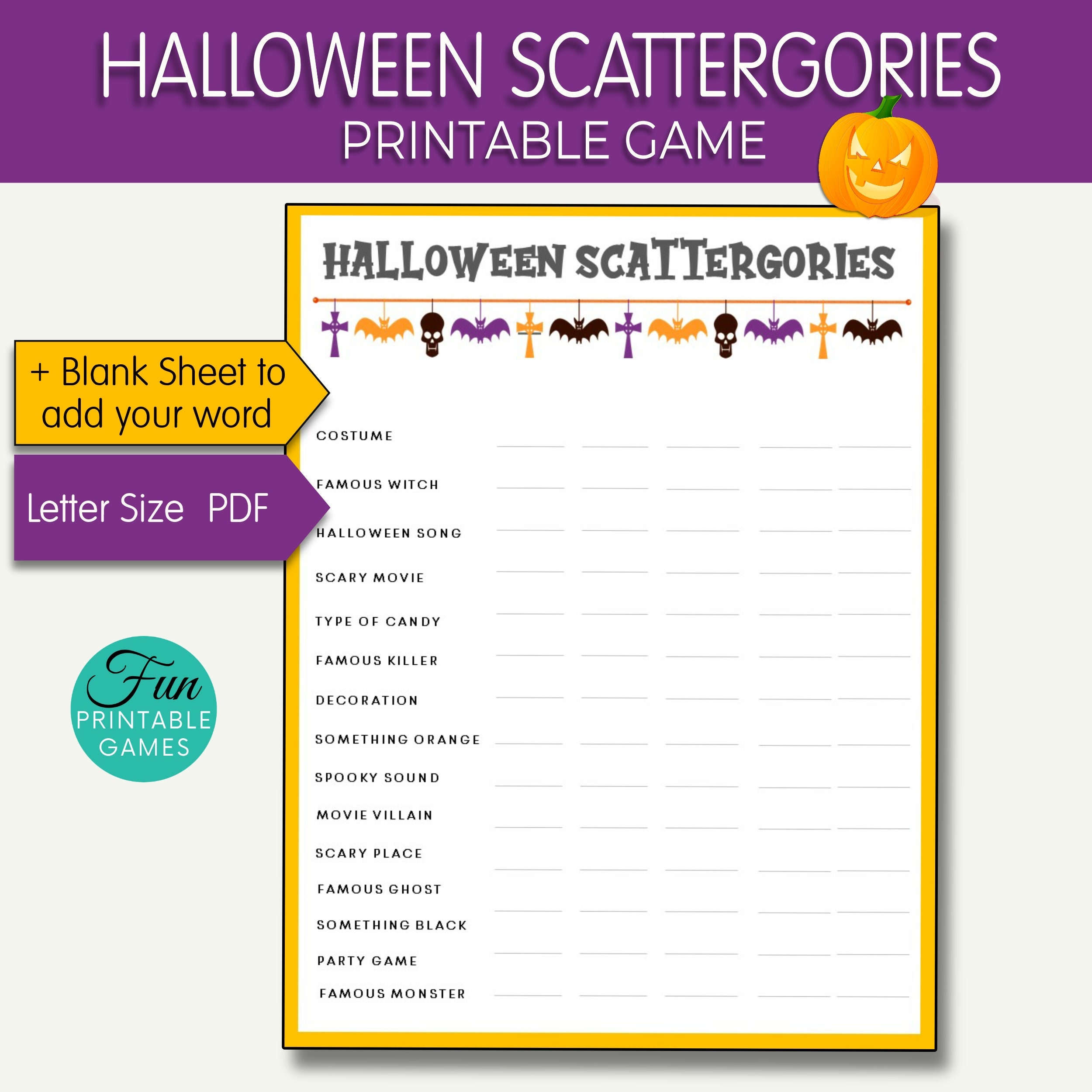 Halloween Scattergories Printable Game Sheet, Halloween Party Games ...