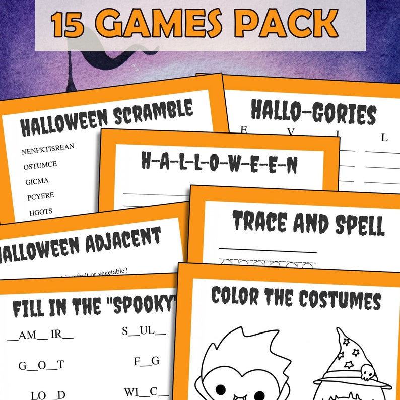 Halloween Printable Games Bundle, Halloween Games for Kids, Halloween ...