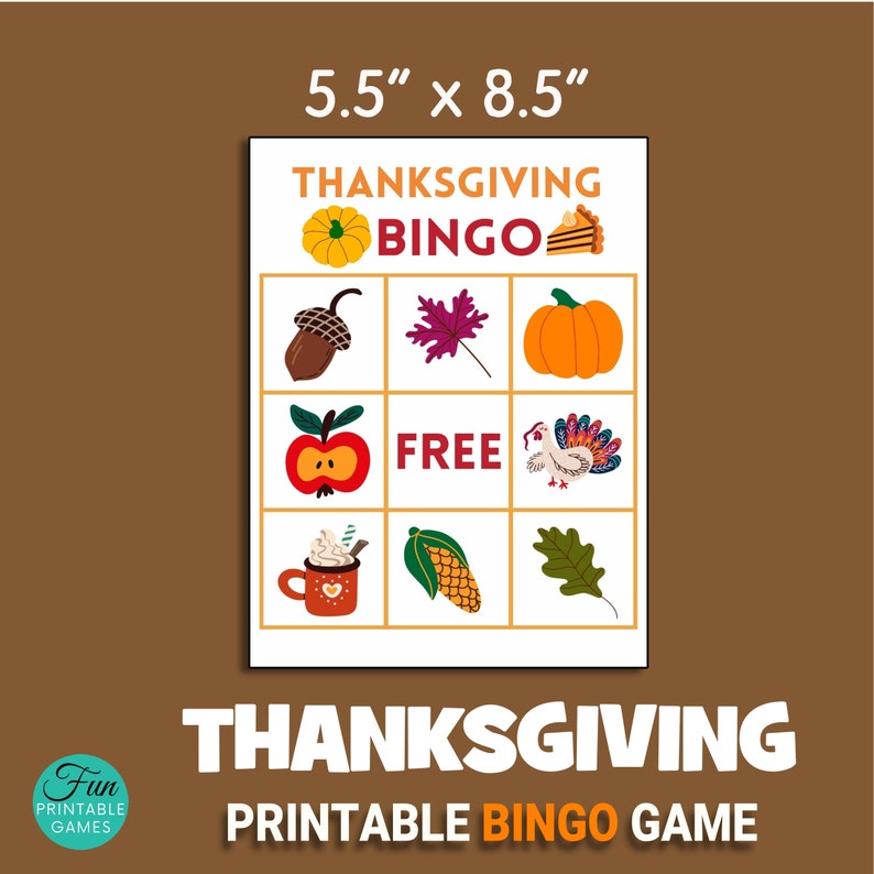 Thanksgiving Bingo Game for Kids, Printable Bingo Cards, Printable ...