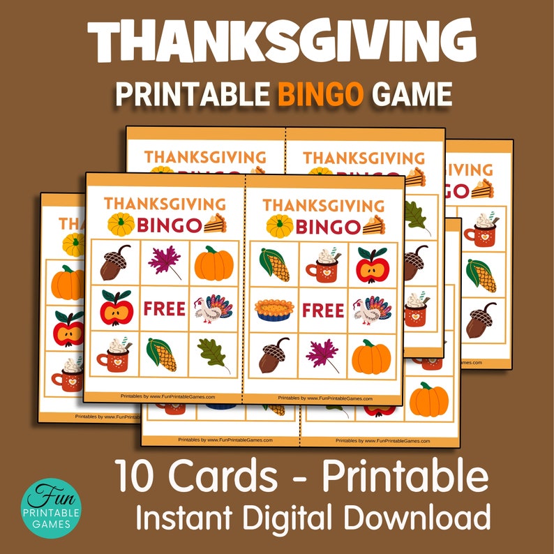 Thanksgiving Bingo Game for Kids, Printable Bingo Cards, Printable ...