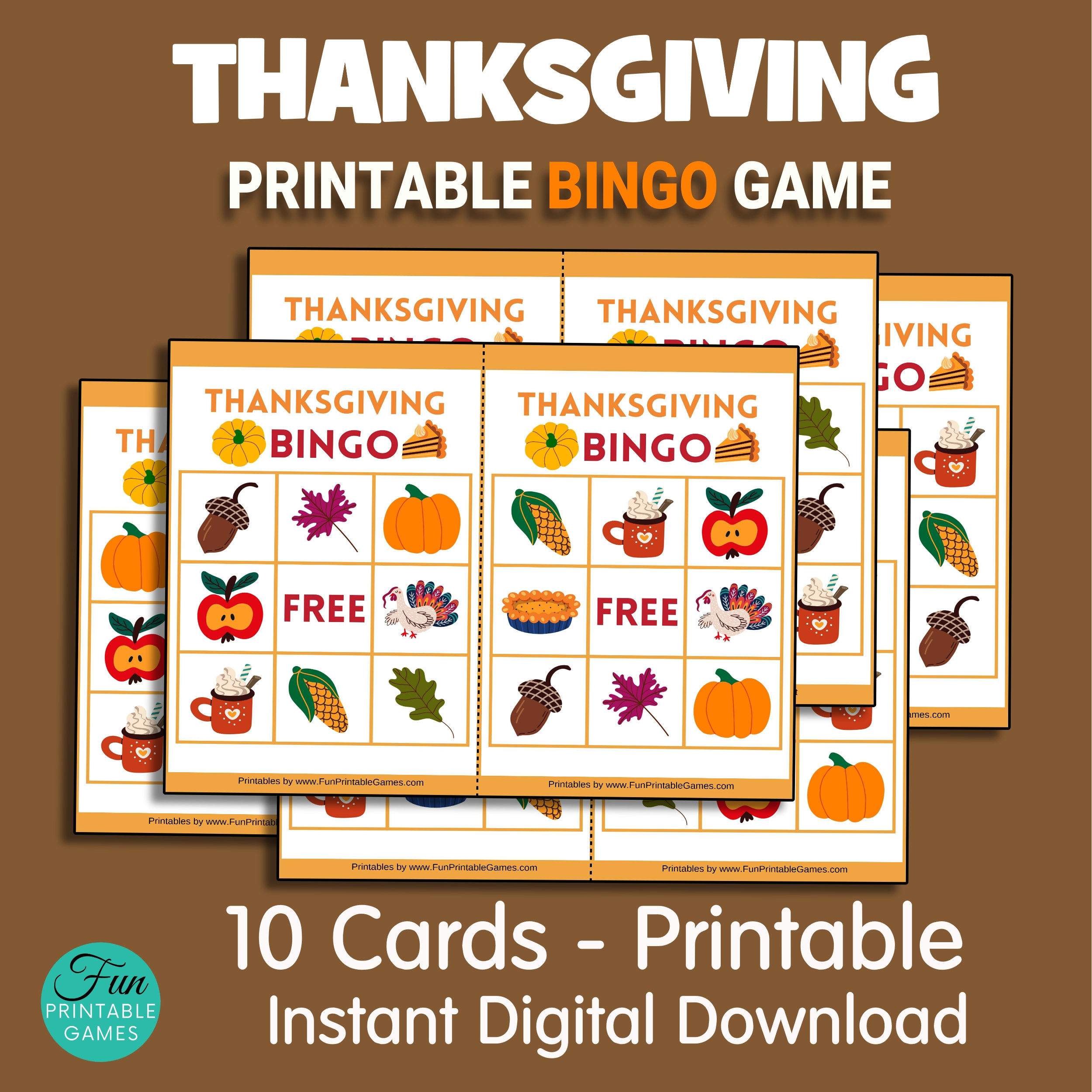 Thanksgiving Bingo Game for Kids, Printable Bingo Cards, Printable ...